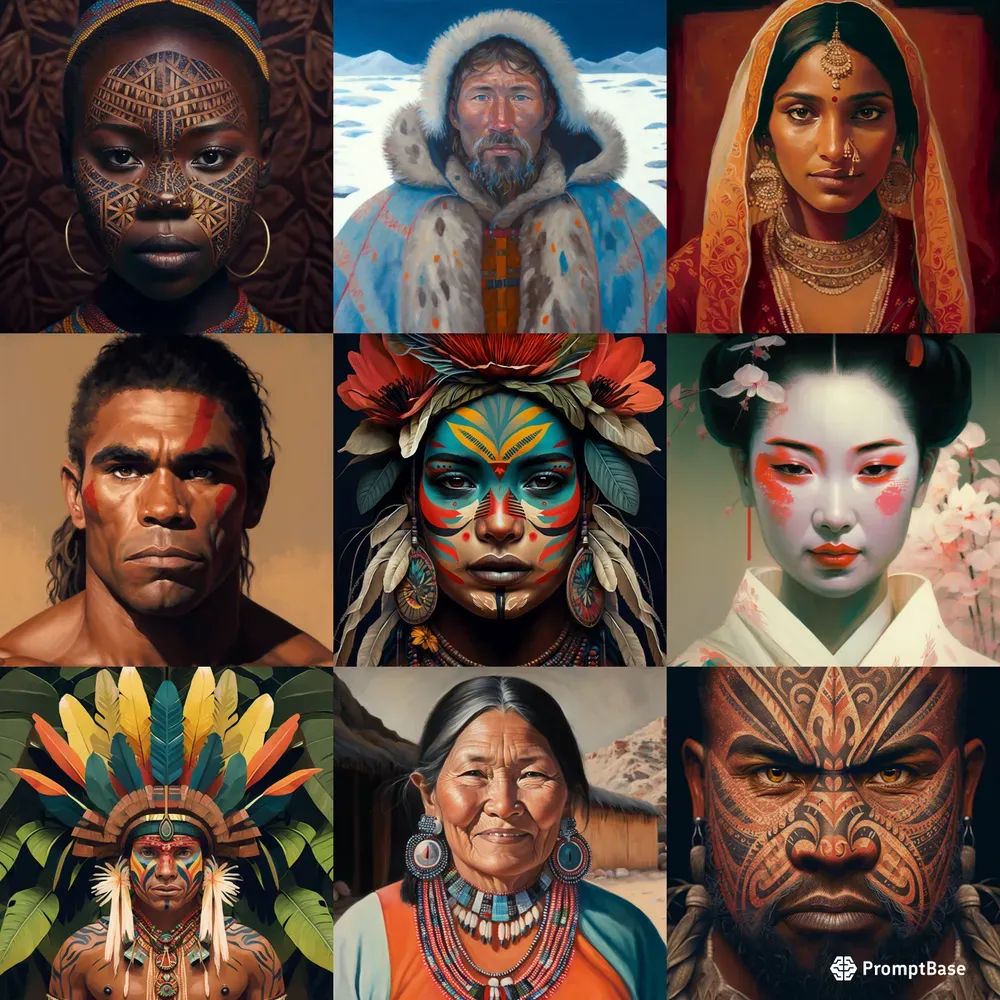 Multicultural Portraiture Art Paintings Midjourney Prompt | PromptBase