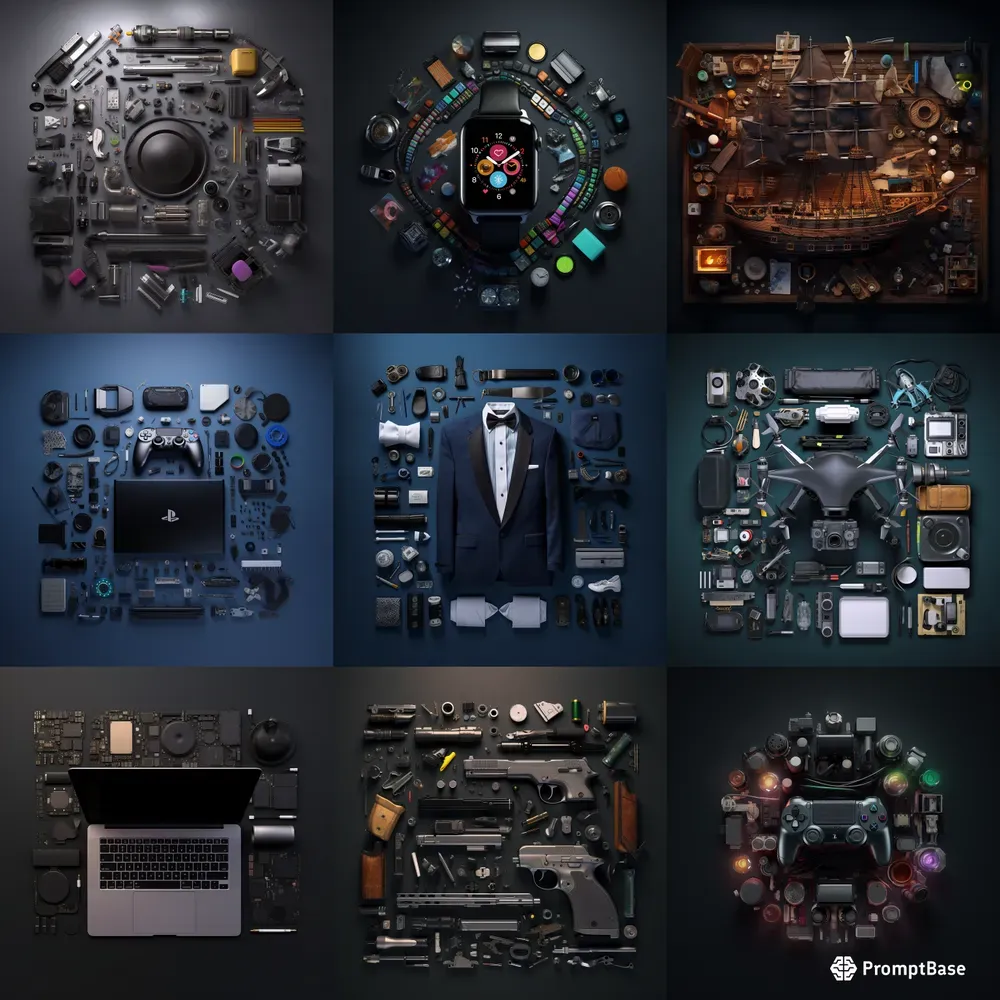 Stunning Knolling Object Images Midjourney Prompt | PromptBase