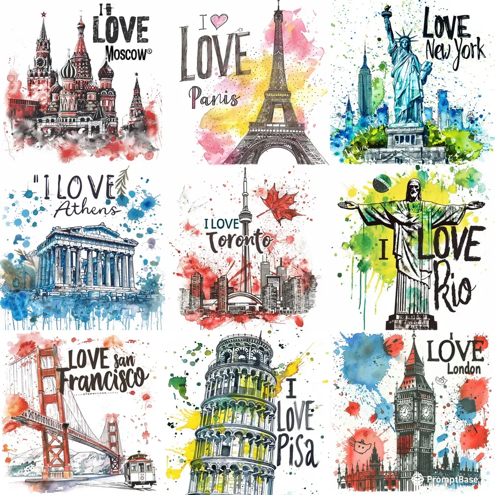 Love Famous Landmarks Posters Midjourney Prompt | PromptBase