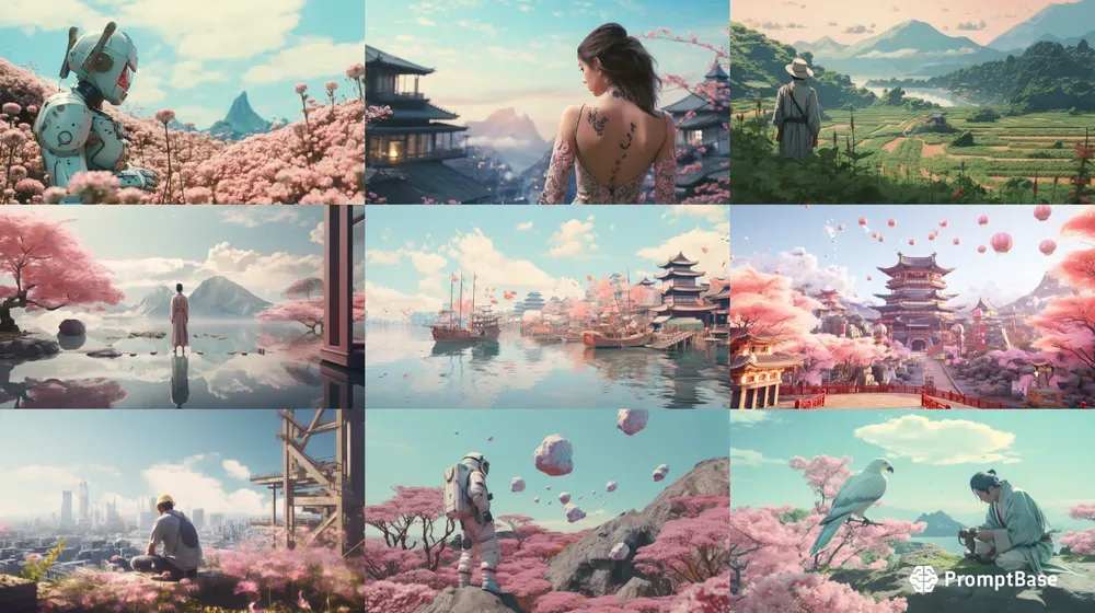 Japanese Aesthetic Wide Angle Posters Midjourney Prompt | PromptBase