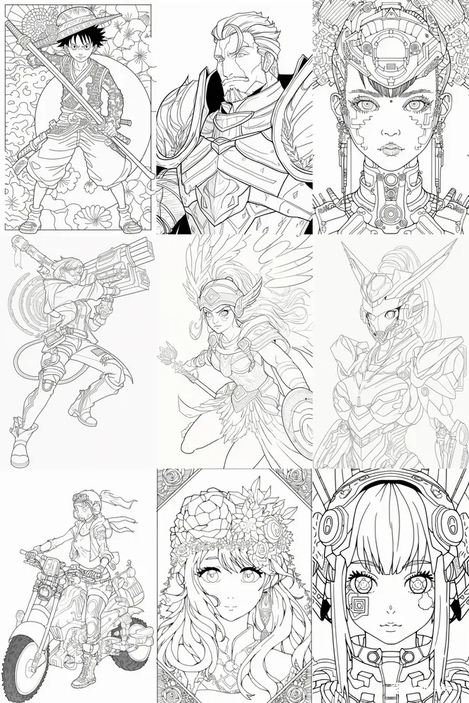 Manga Coloring Pages Midjourney Prompt | PromptBase