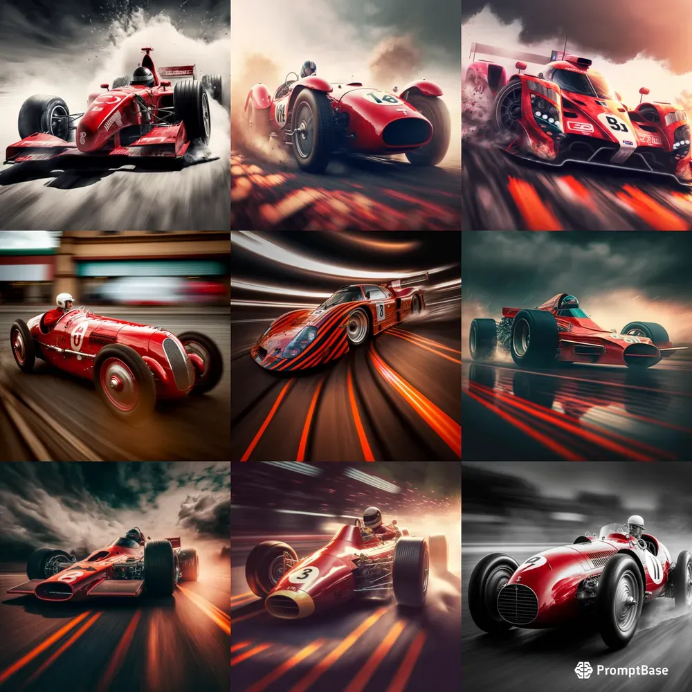 Race Cars In Motion Midjourney Prompt | PromptBase