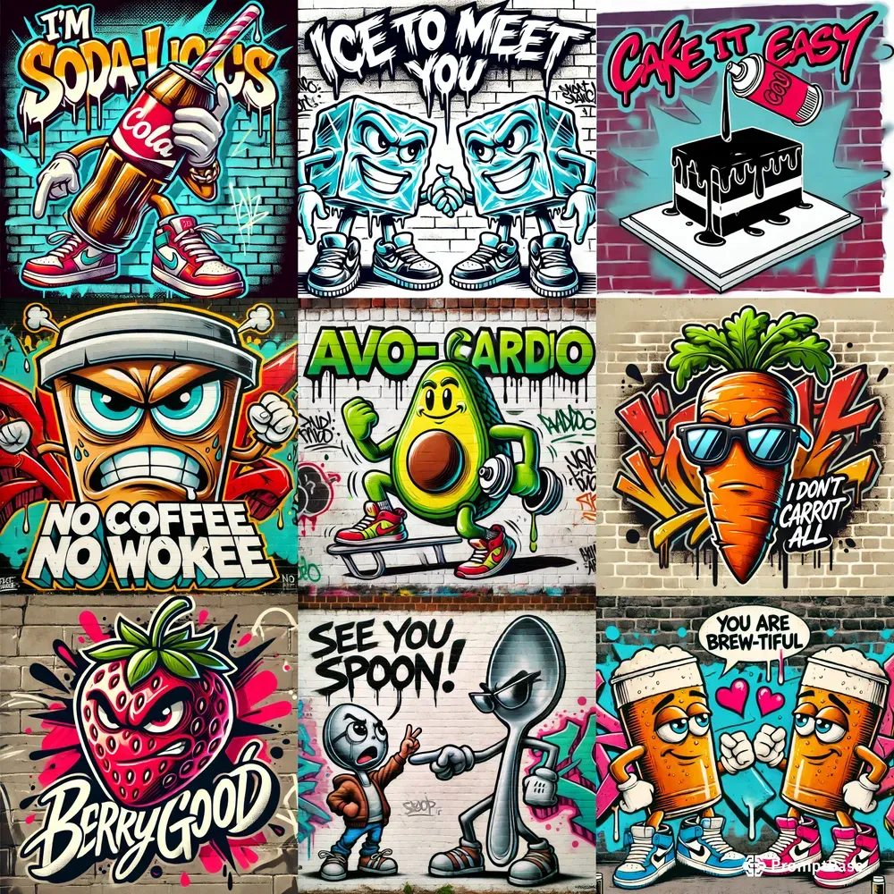 Street Art Graffiti Cartoons With Text DALL·E Prompt | PromptBase
