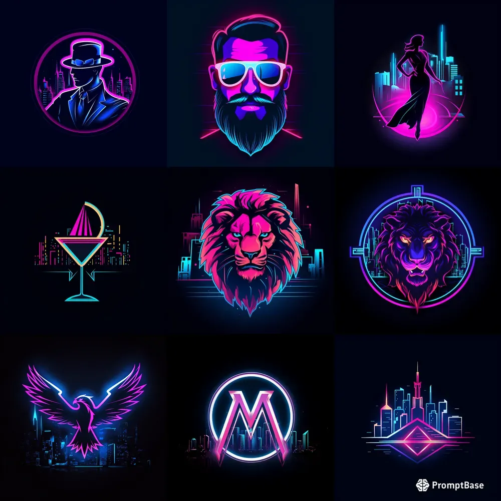 Glowing Neon Nightlife Logos Midjourney Prompt | PromptBase