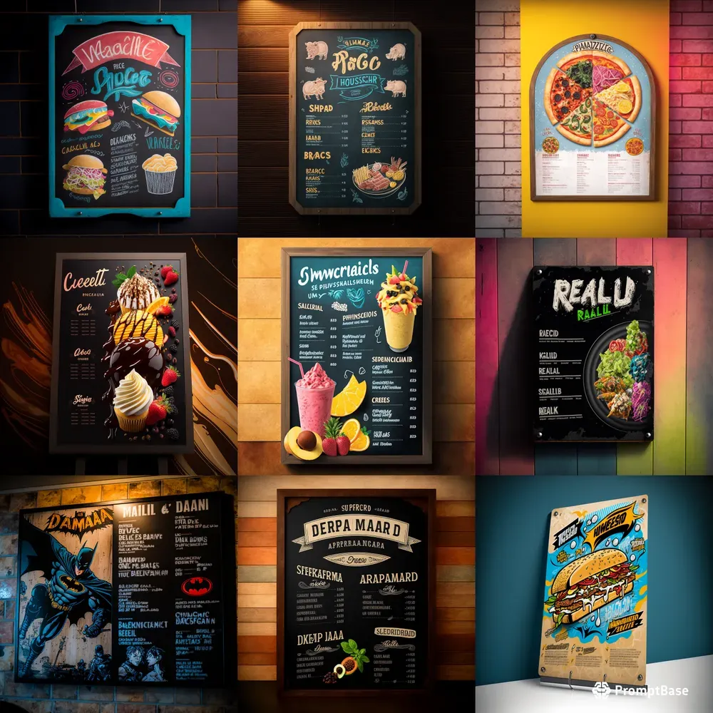 Professional Menu Board Designs Midjourney Prompt | PromptBase