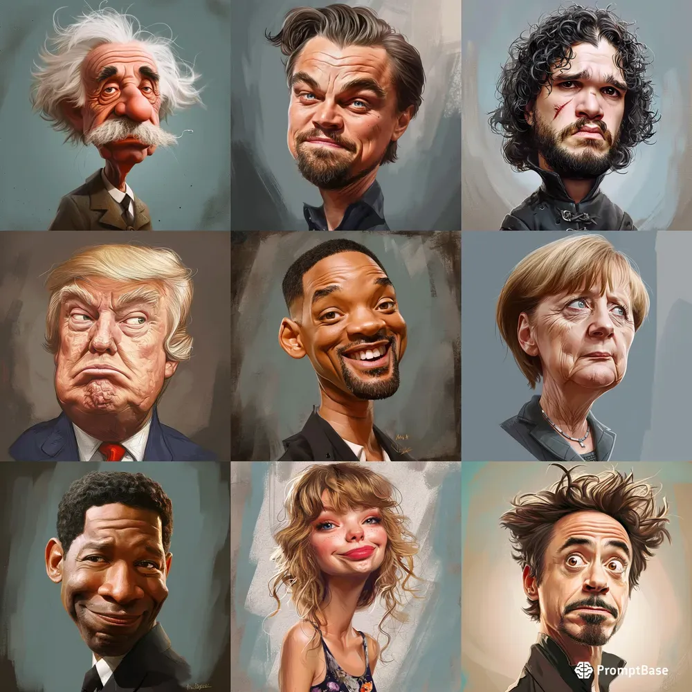 Funny Caricature Cartoon Of Celebrities Midjourney Prompt | PromptBase