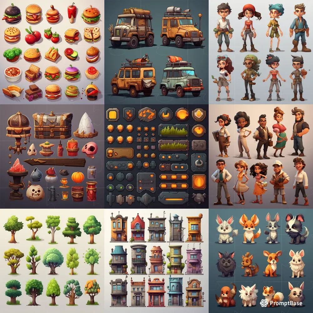 Cartoon Game Assets Midjourney Prompt | PromptBase