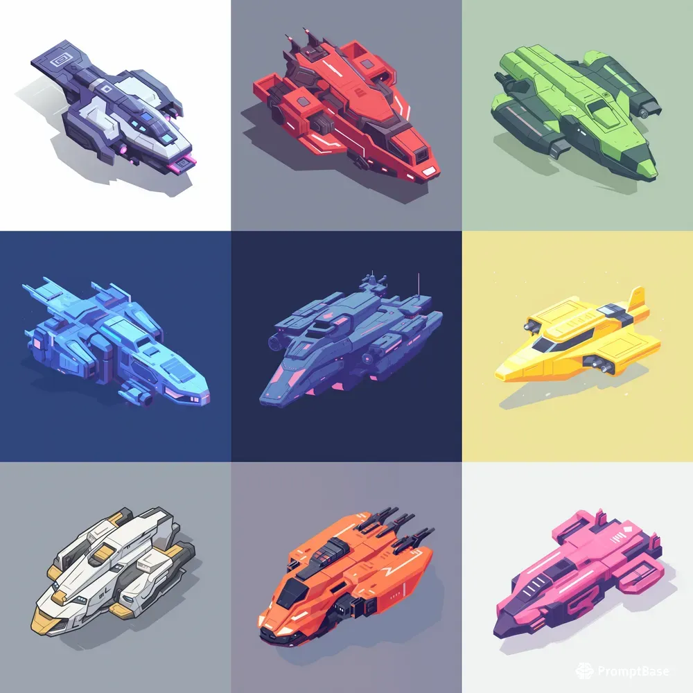 Isometric Spaceship Vectors Midjourney Prompt | PromptBase