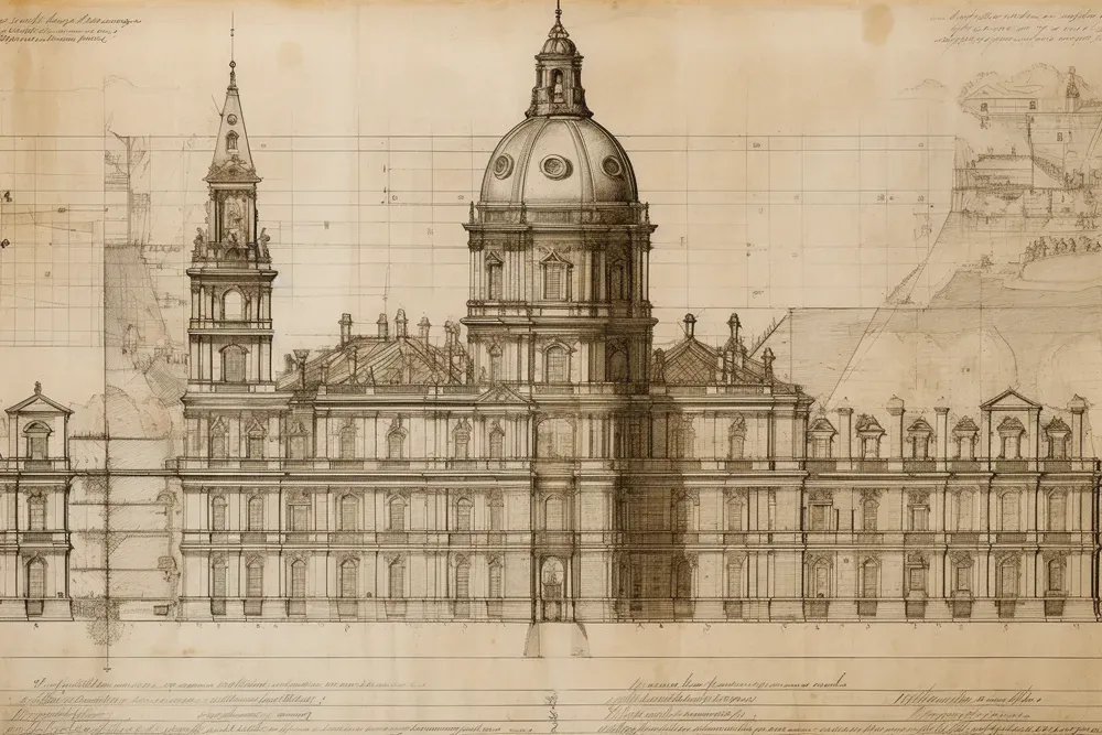 Architectural Plans Of Monuments Midjourney Prompt | PromptBase