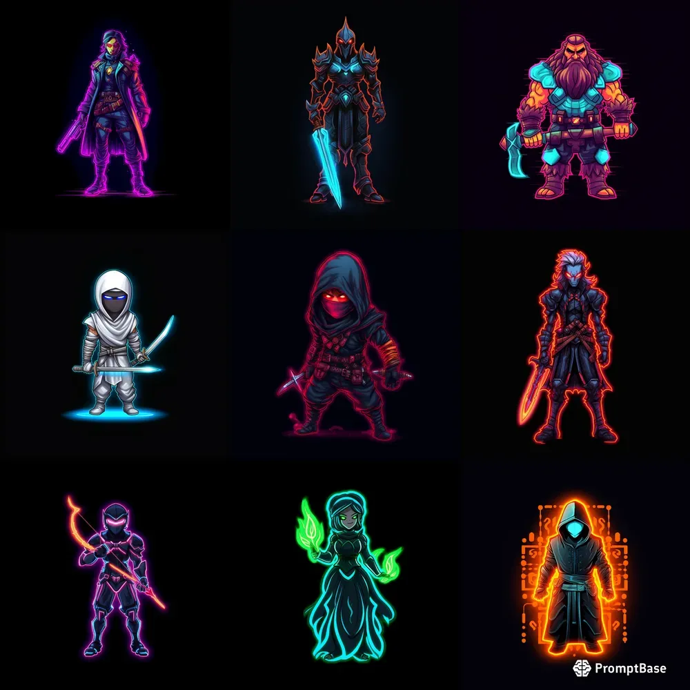 Neon RPG Characters Midjourney Prompt | PromptBase