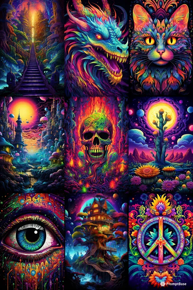 Psychedelic Posters Colorful Trippy Art Midjourney Prompt | PromptBase