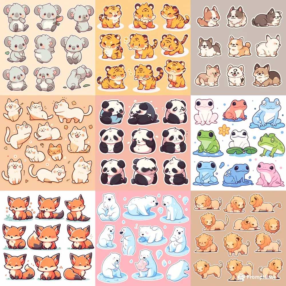 Kawaii Animal Sticker Sets Midjourney Prompt | PromptBase