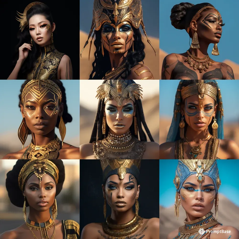 Fashion Portraits In Egyptian Style Midjourney Prompt | PromptBase