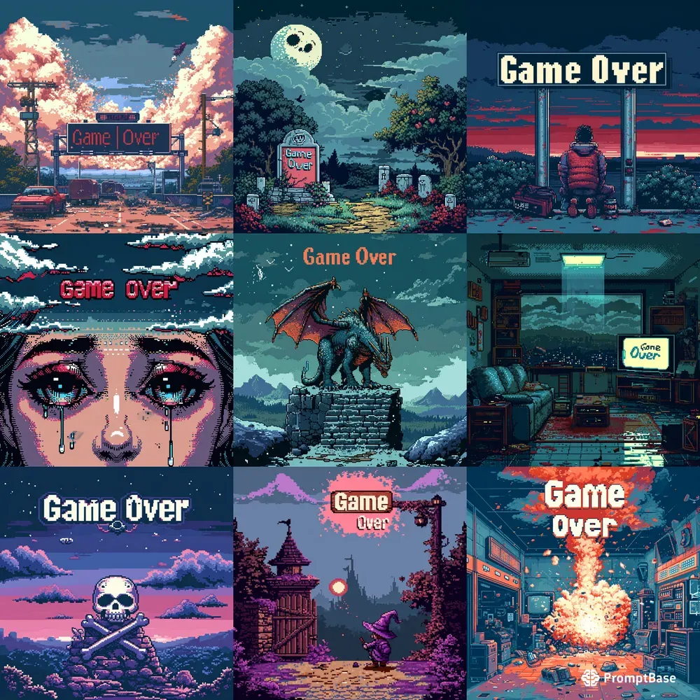 Pixel Art Game Over Screens Midjourney Prompt | PromptBase