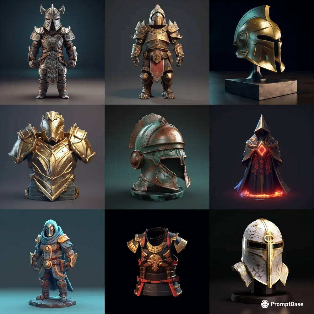 Video Game Armor Showcases Midjourney Prompt | PromptBase