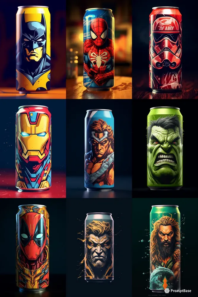Comic Energy Drink Cans Midjourney Prompt | PromptBase