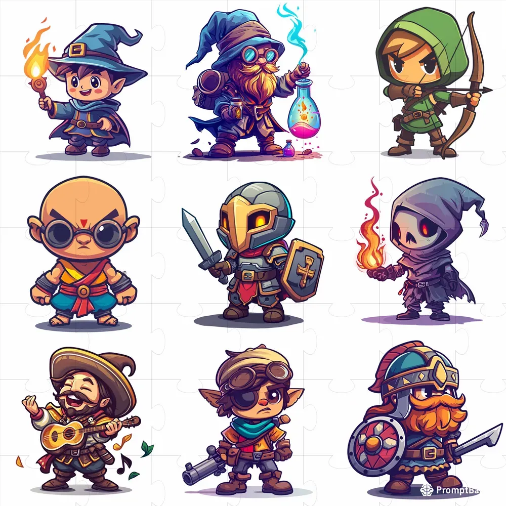 Cartoon Video Game Classes Icons Midjourney Prompt | PromptBase