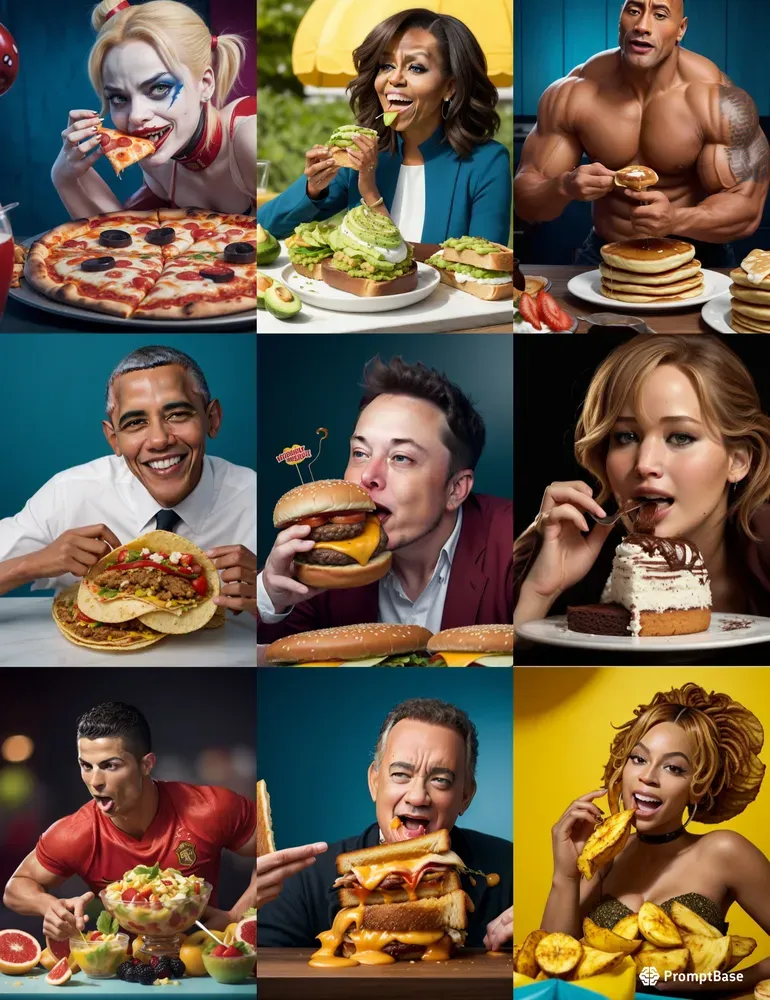 Celebrity Food Joy Advertisements Leonardo Ai Prompt | PromptBase