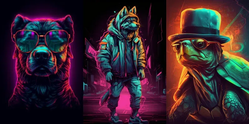 Futuristic Vaporwave Animals Midjourney Prompt | PromptBase