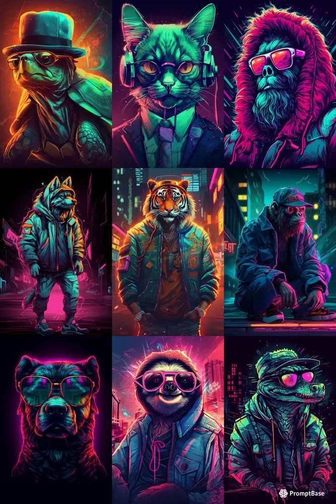 Futuristic Vaporwave Animals Midjourney Prompt | PromptBase