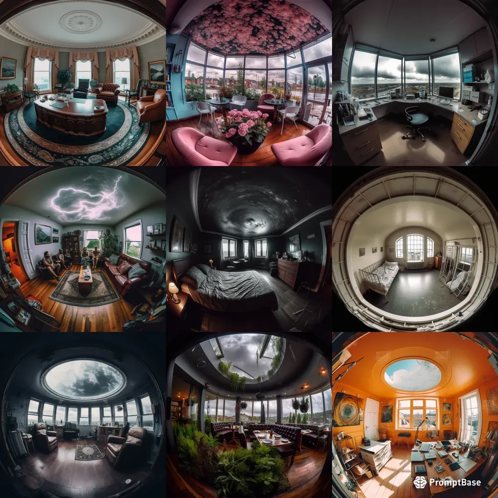 Fisheye Lens Room Photography Midjourney Prompt | PromptBase