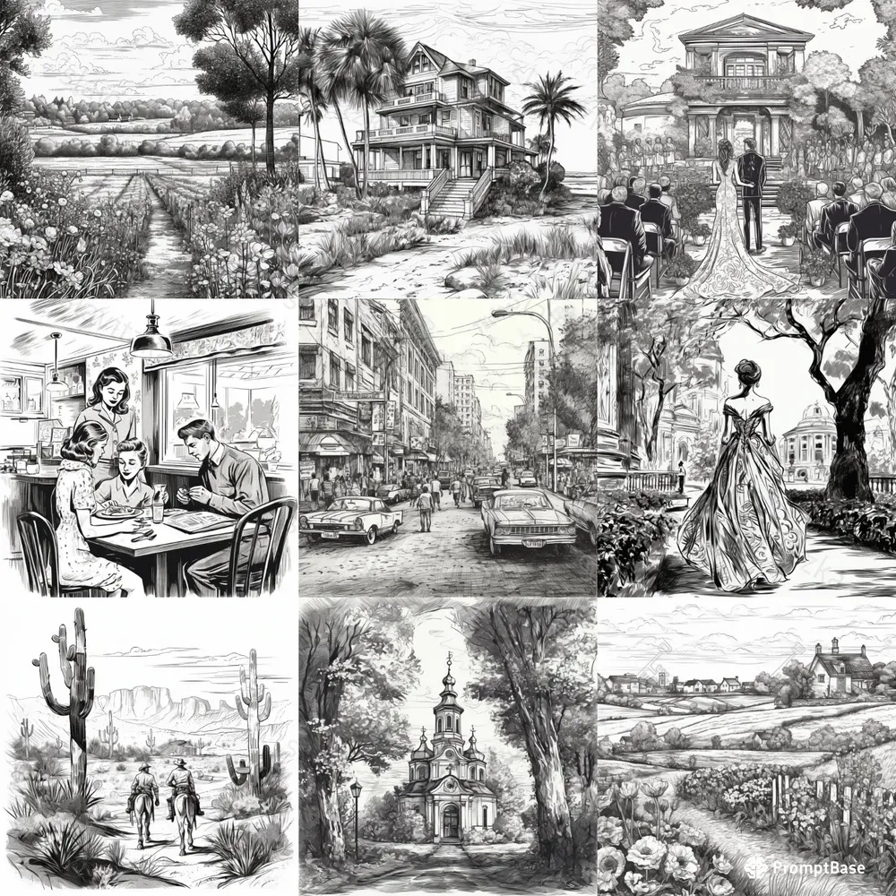 Hand Drawn Sketches Scenes Midjourney Prompt | PromptBase