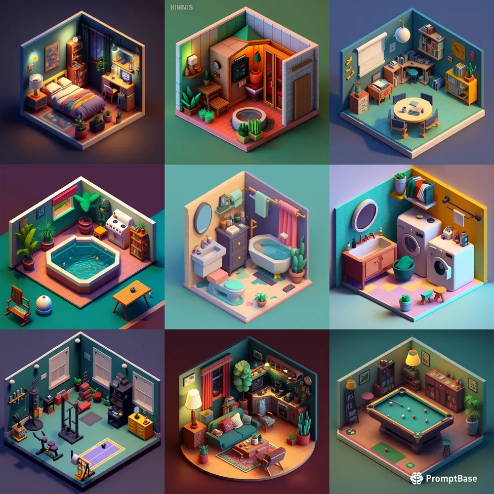 Isometric Miniature Rooms Midjourney Prompt | PromptBase