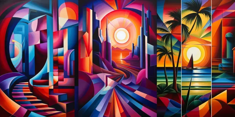 Geometric Surrealism Painting Scenes Midjourney Prompt | PromptBase