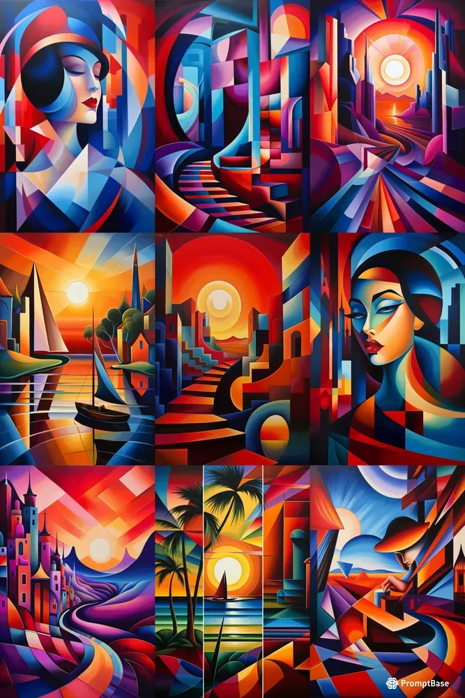 Geometric Surrealism Painting Scenes Midjourney Prompt | PromptBase