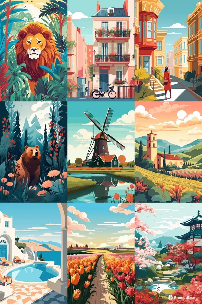 Flat Vector Illustration Posters Midjourney Prompt | PromptBase