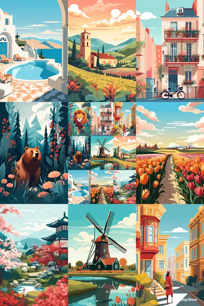 Flat Vector Illustration Posters Midjourney Prompt | PromptBase