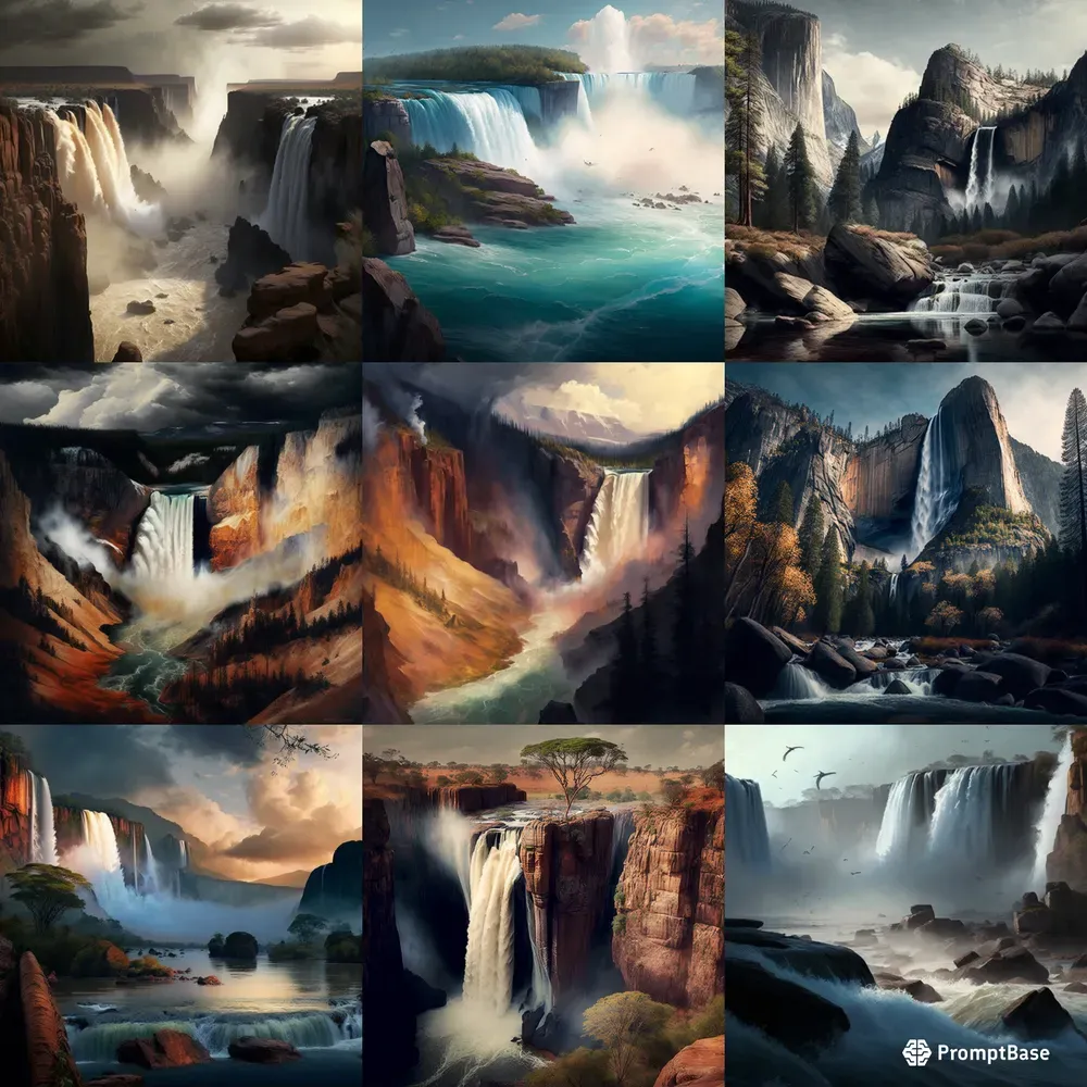 Majestic Waterfalls Midjourney Prompt | PromptBase