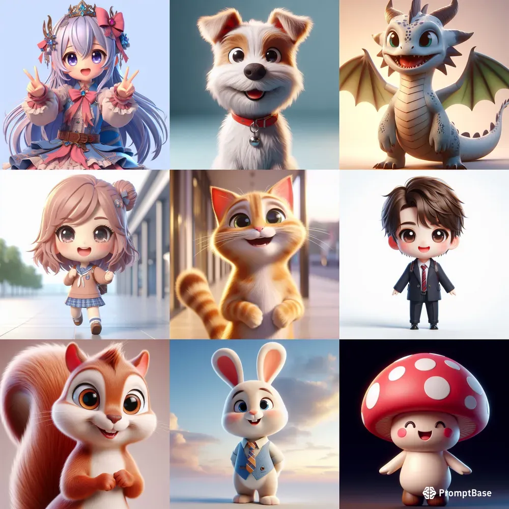Cute Creatures Cute Pixar Characters DALL·E Prompt | PromptBase
