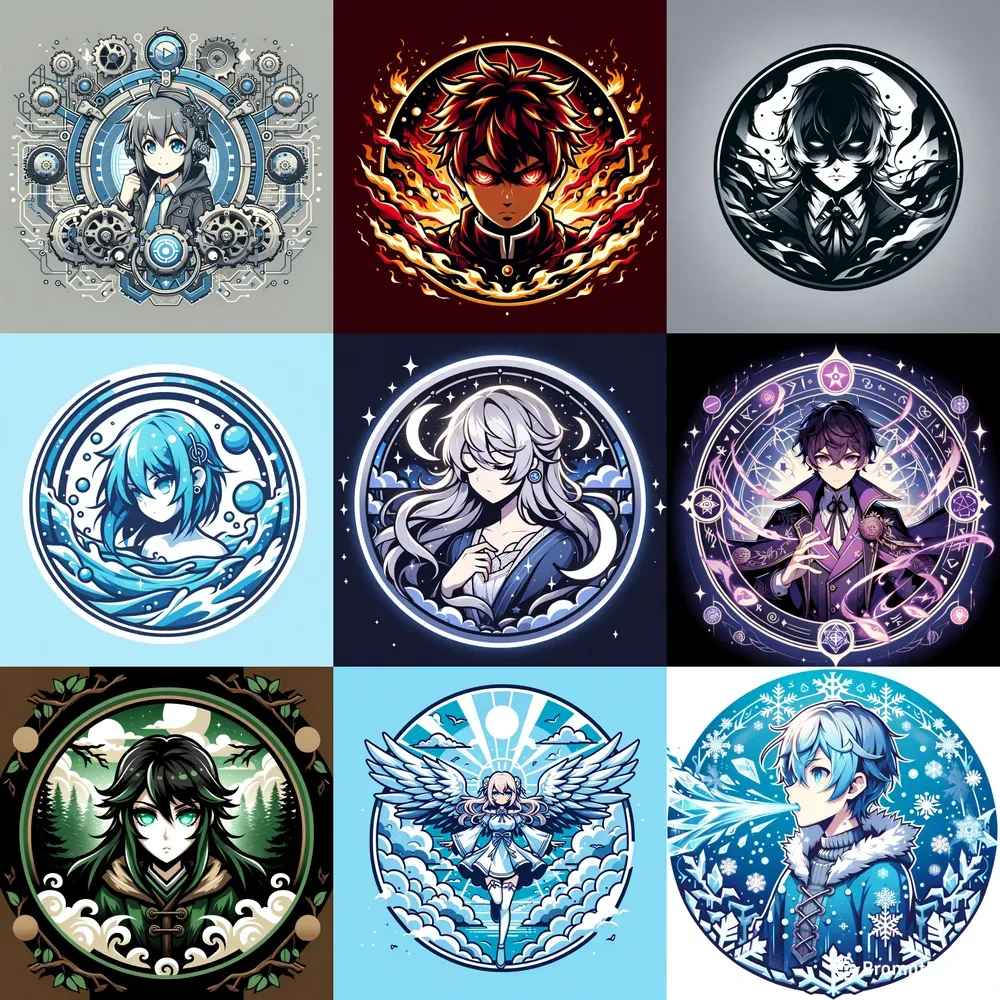 Enigmatic Anime Avatars In Circular Emblems DALL·E Prompt | PromptBase