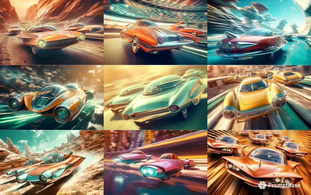 Flying Futuristic Car Races Midjourney Prompt | PromptBase