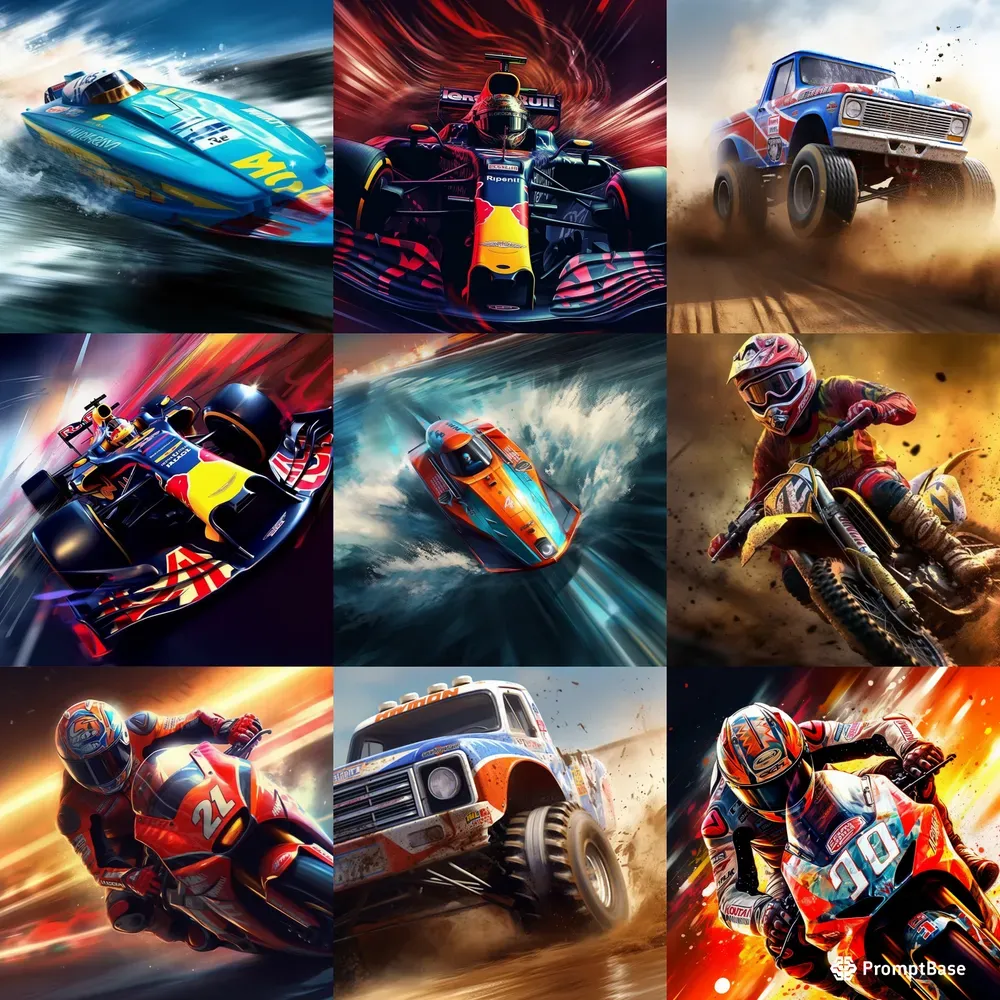 Handpainted Posters Of Racing Motorsports Midjourney Prompt | PromptBase