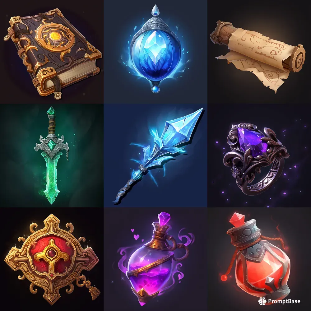 Fantasy RPG Game Item Assets Equipment Midjourney Prompt | PromptBase