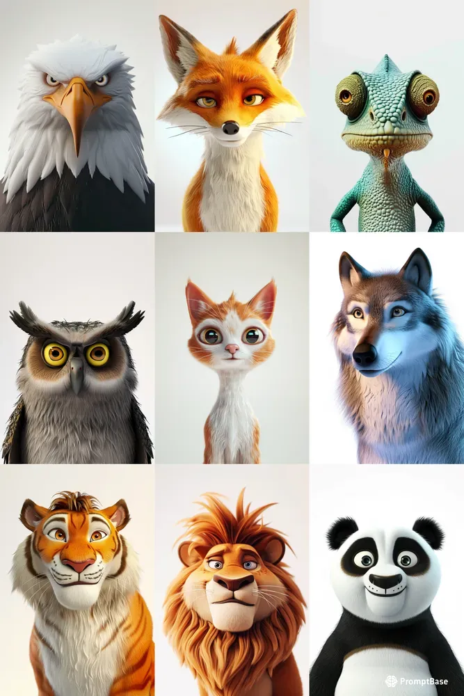 Cartoon 3D Avatars Animals Midjourney Prompt | PromptBase