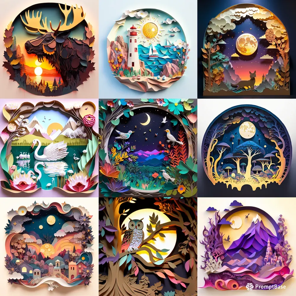 Multi Dimensional Paper Cut Crafts Midjourney Prompt | PromptBase