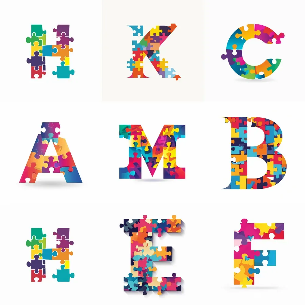 Minimalist Colorful Puzzle Letters Logos Midjourney Prompt | PromptBase