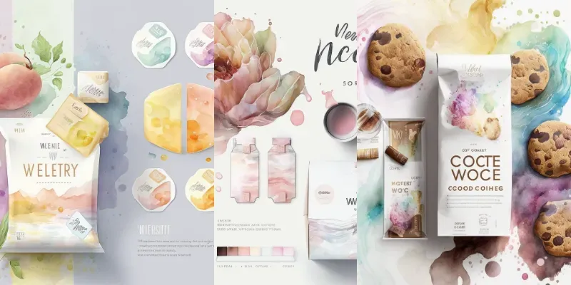 Water Color Products Packaging Sketches Midjourney Prompt | PromptBase