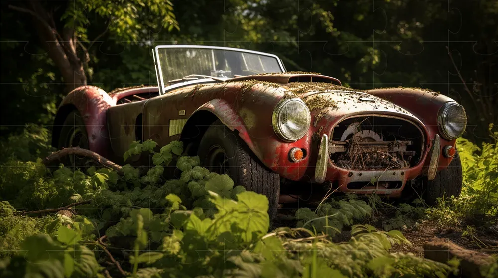 Old Rusty Overgrown Cars Photographs Midjourney Prompt | PromptBase