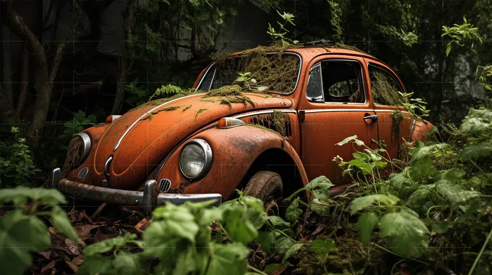 Old Rusty Overgrown Cars Photographs Midjourney Prompt | PromptBase