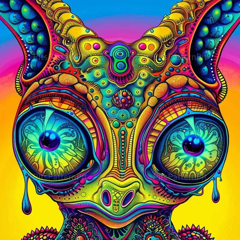 Psychedelic Trippy Cartoon Faces Art Midjourney Prompt | PromptBase