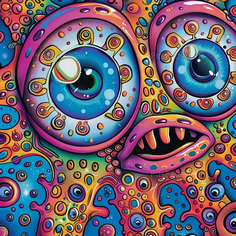 Psychedelic Trippy Cartoon Faces Art Midjourney Prompt | PromptBase