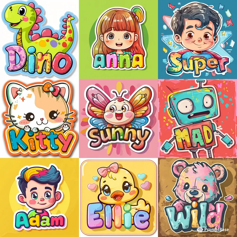 Cute Name Stickers For Kids Midjourney Prompt | PromptBase