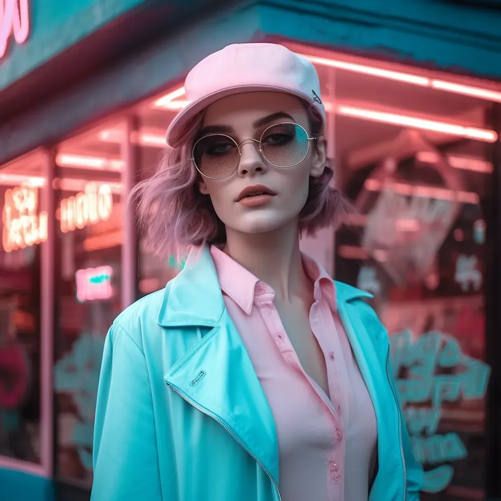 Photorealistic Vaporwave Modeling Shots Midjourney Prompt | PromptBase