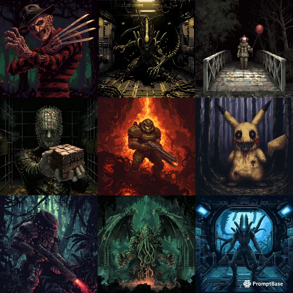 Creepy Horror Pixel Characters Midjourney Prompt | PromptBase