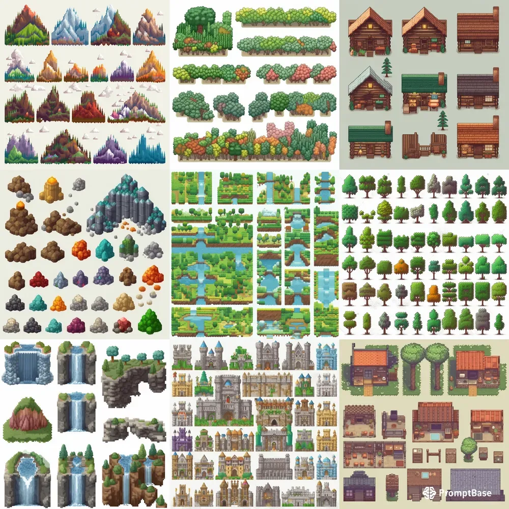 Retro Pixel Asset Sets Midjourney Prompt | PromptBase
