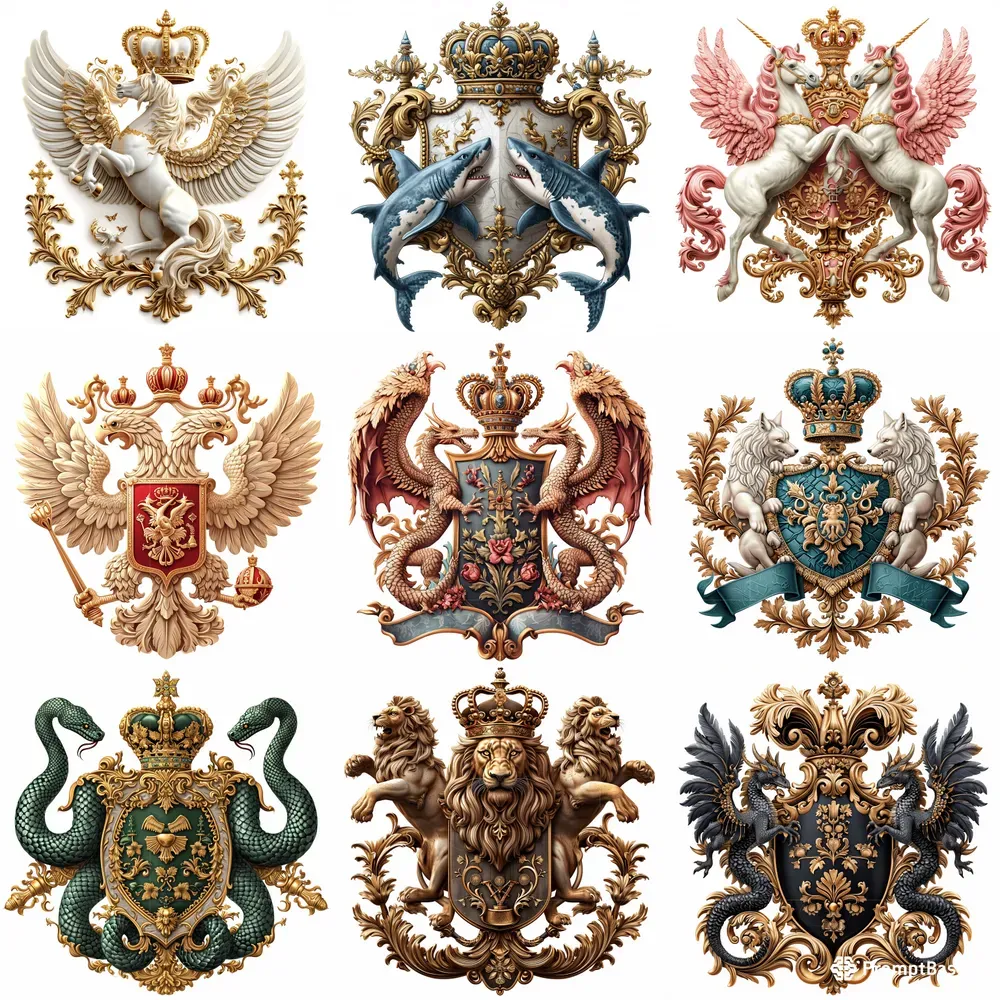 2D Medieval Imperial Coat Of Arms Designs Midjourney Prompt | PromptBase